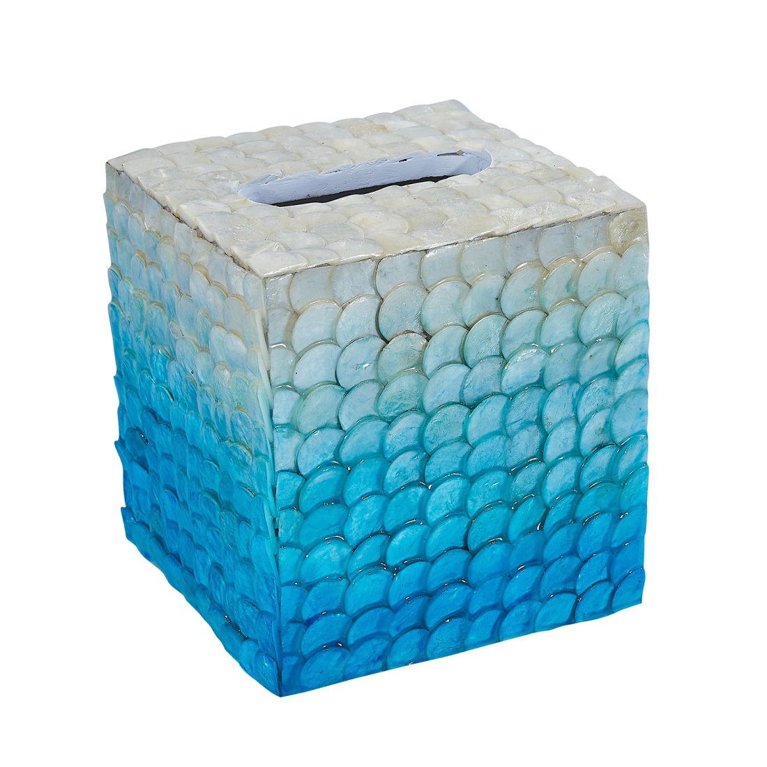 Wrought Studio™ Natural Blue Ombre Capiz Shell Tissue Box 5.5x5x5" | Wayfair